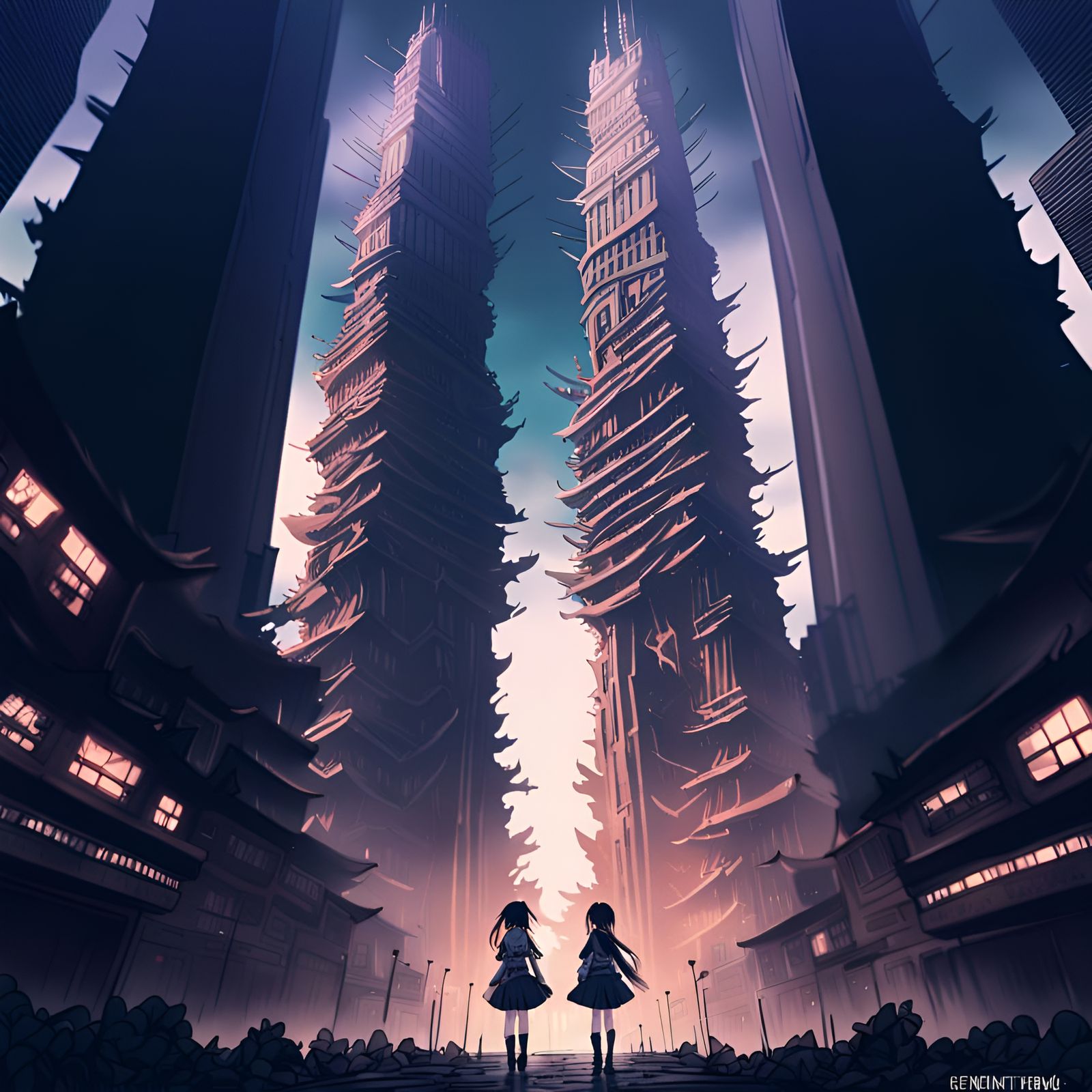 Twin Tower Anime Version - AI Generated Artwork - NightCafe Creator