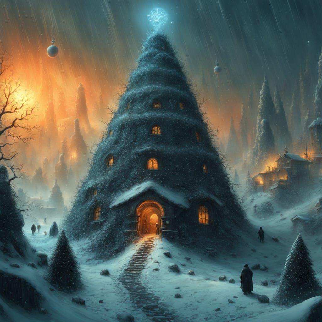 Surreal Holiday Landscape with Fantastical Details - AI Art