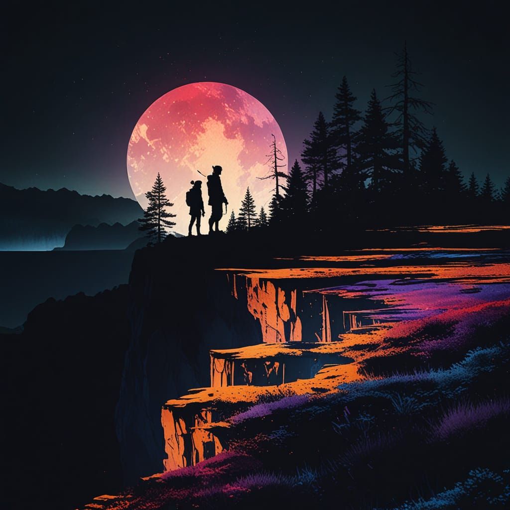 fool moon - Viking and Iroquois Warriors in Cosmic Sunset