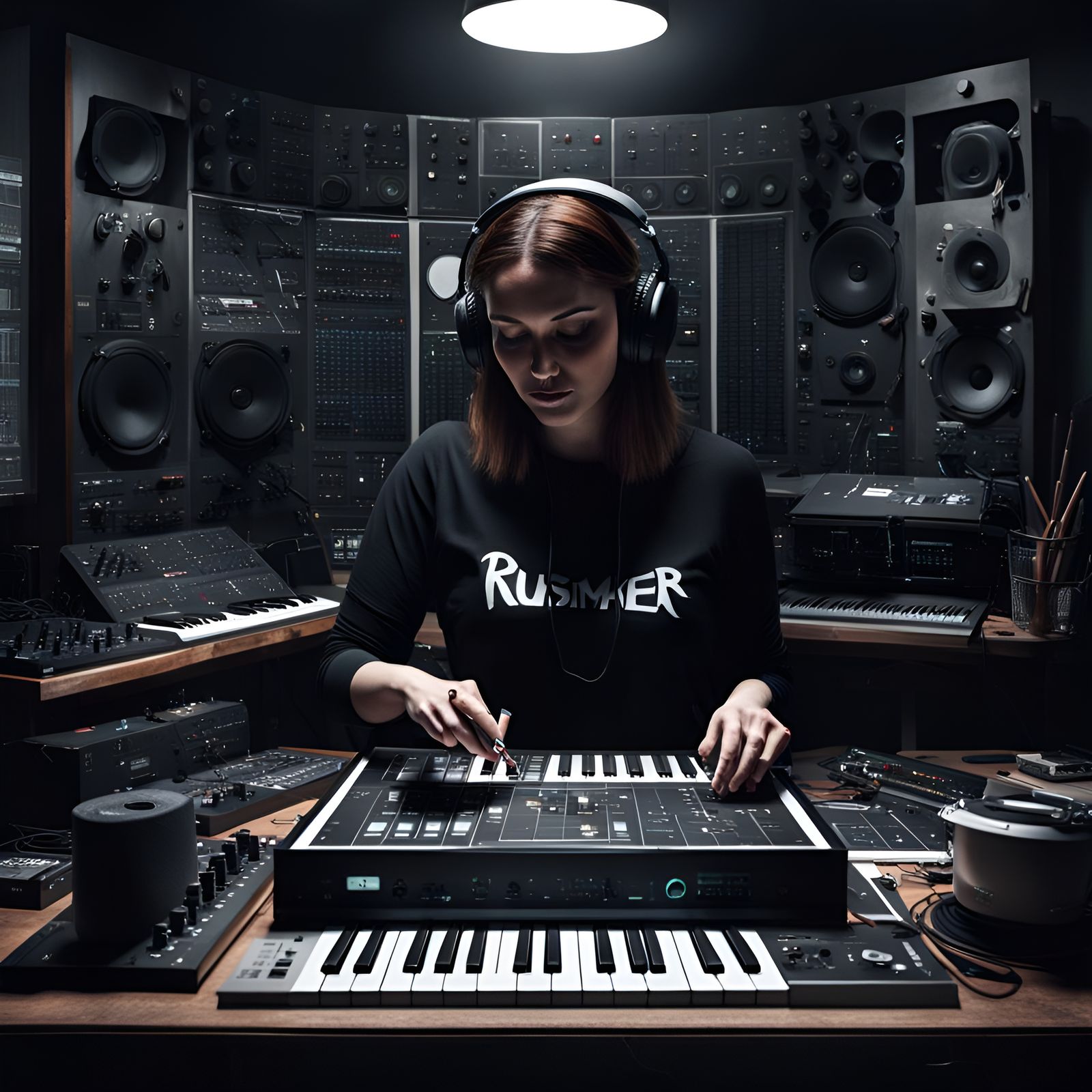 Becca making beats using Ruismaker Noir, perfectly rendered surrealism ...