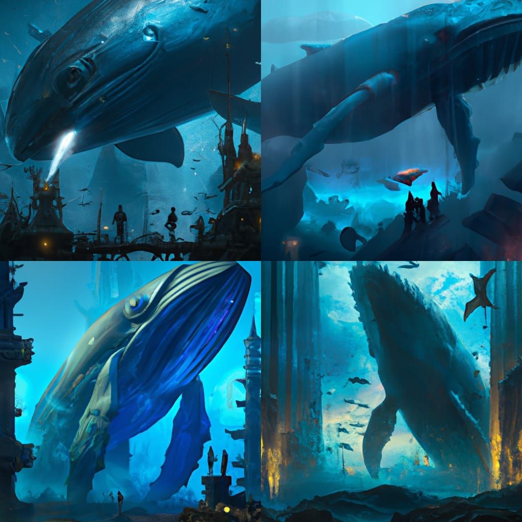 blue whale discovers atlantis - AI Generated Artwork - NightCafe Creator