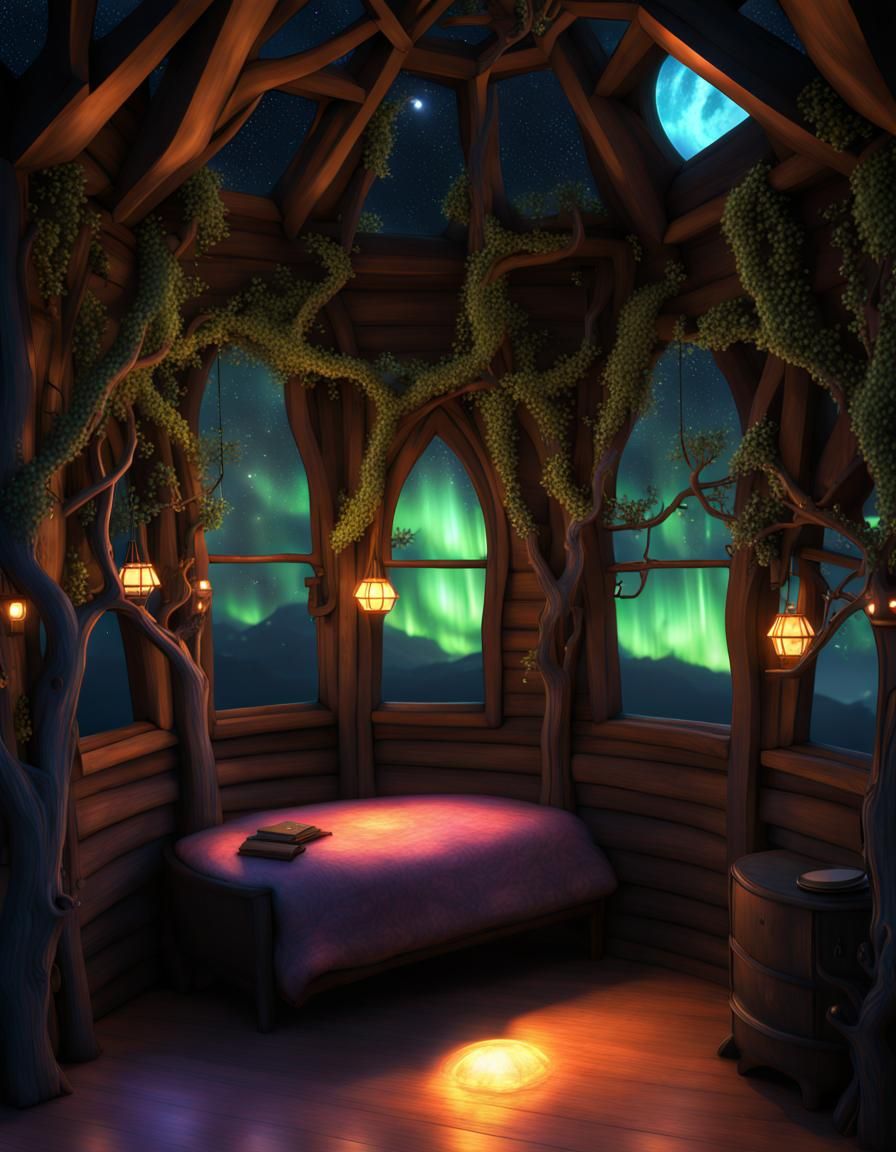 Inside a Whimsigoth Tree House - AI Generated Artwork - NightCafe Creator