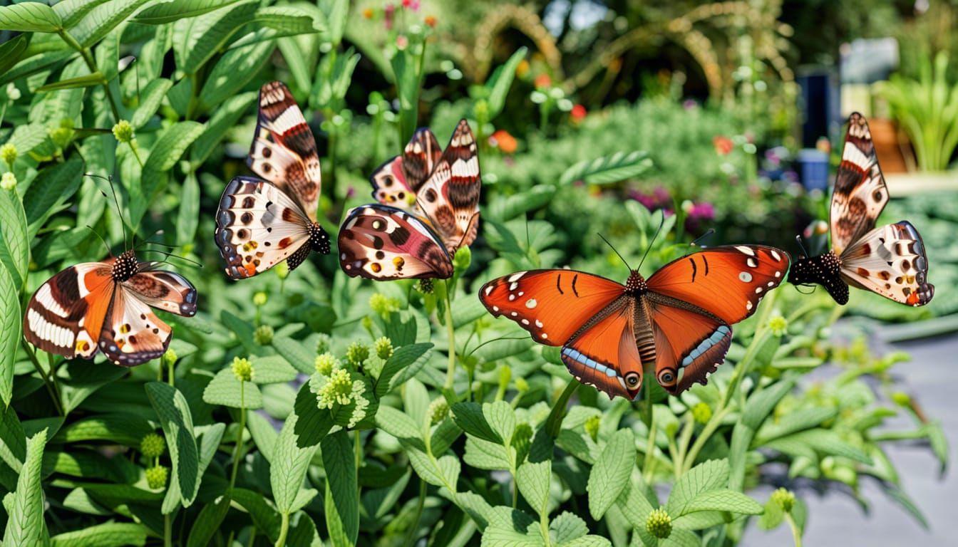 Four Large Butterflies in Garden - AI Generated Artwork - NightCafe Creator