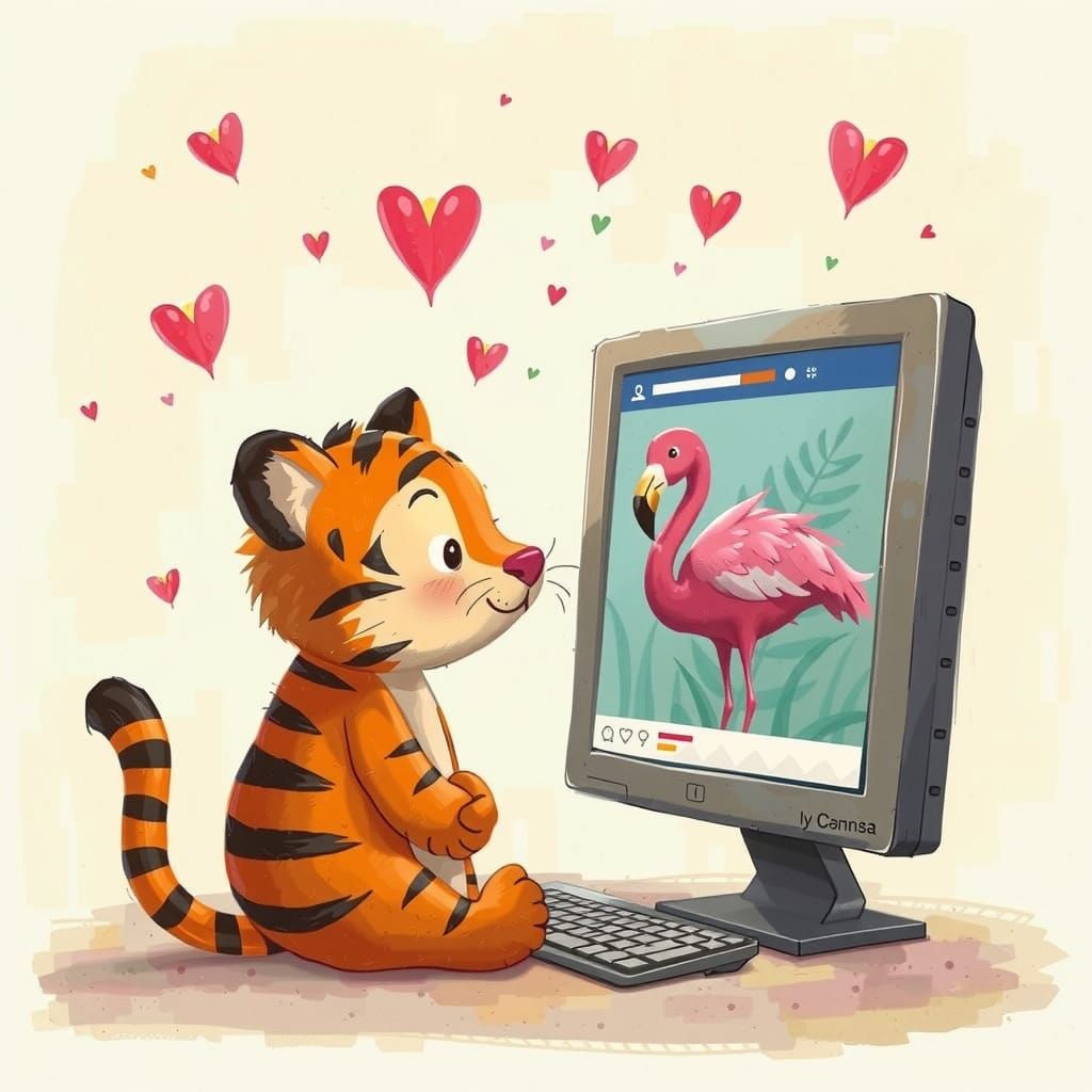 Whimsical Tiger in Vibrant Jungle Setting - AI Art