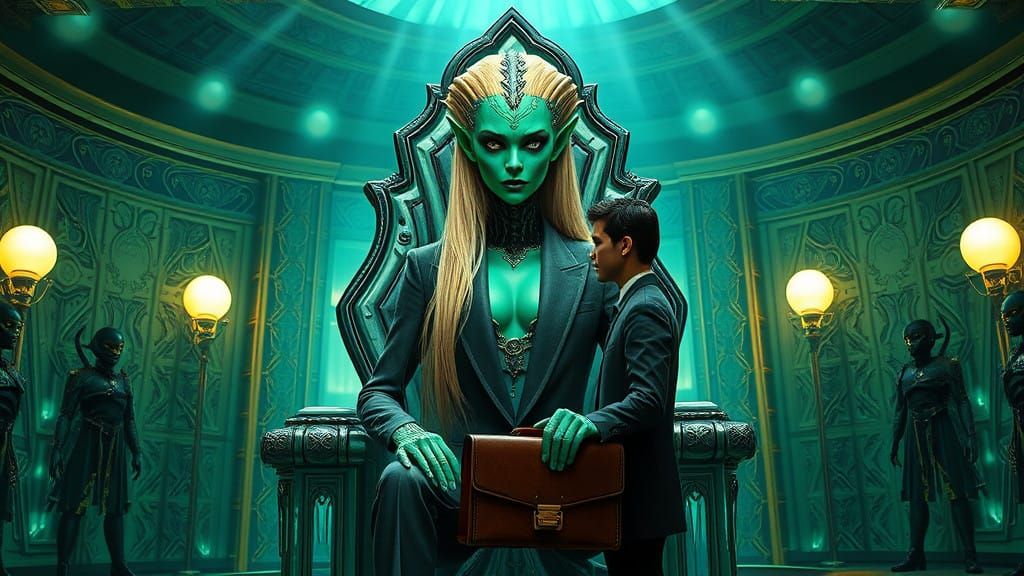 Regal Alien Queen Surrounded by Ethereal Splendor - AI Art