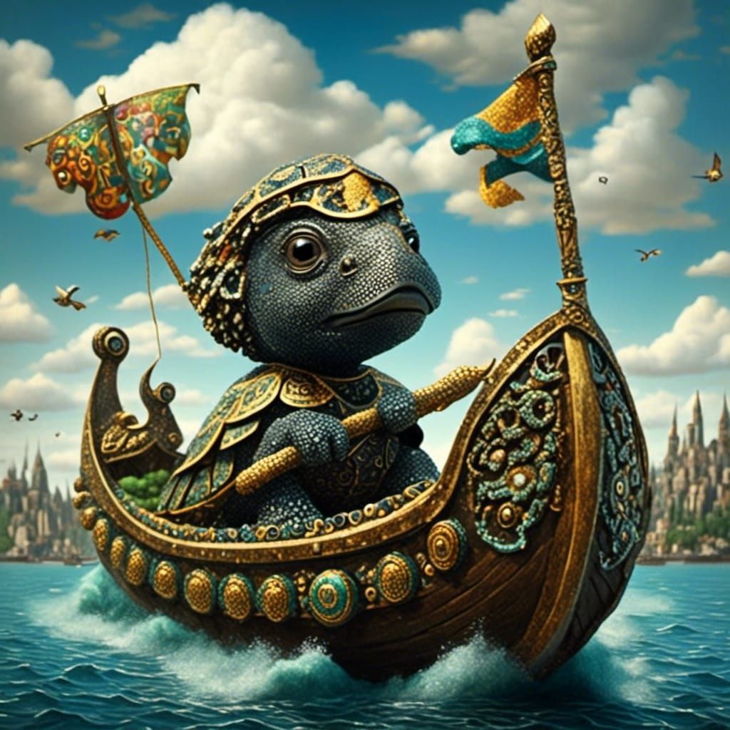 Cute adorable Turtle on a Viking longboat - AI Generated Artwork ...