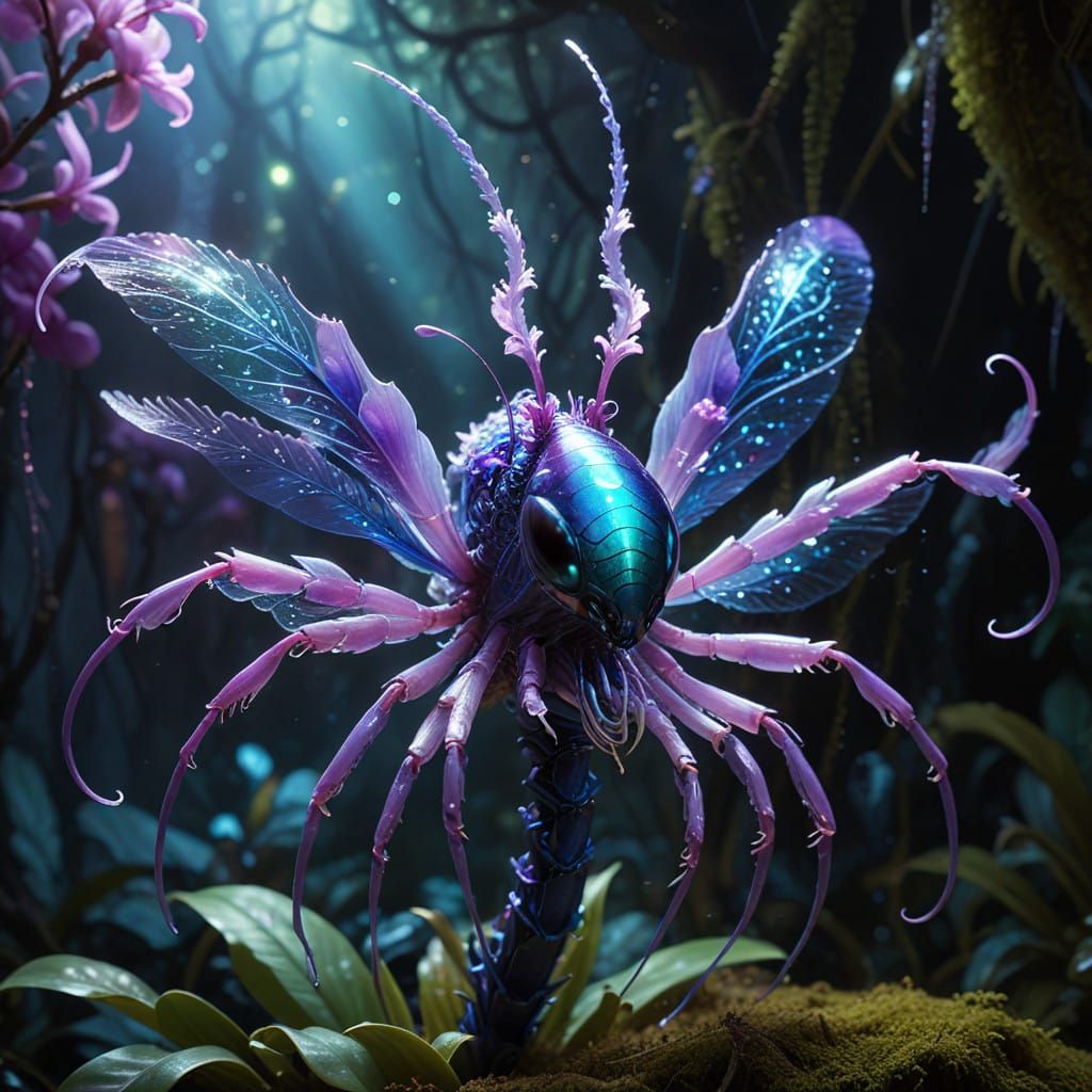 Ethereal Exoplanet Aliens in Iridescent Forest - AI Art