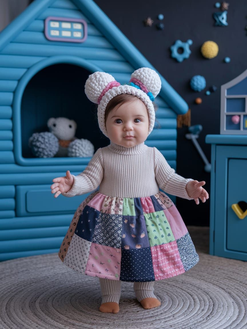 Frivolous Little Fluffy Person Wearing Sci-Fi Macrame Sci-Fi Pompom Space-Buns & Sci-Fi Quilted ...