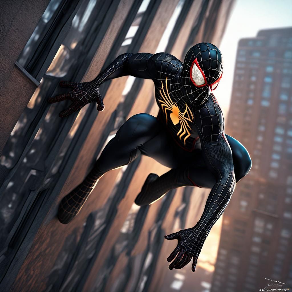 Black Suit Spider-Man Climbing A Building Epic cinematic brilliant ...