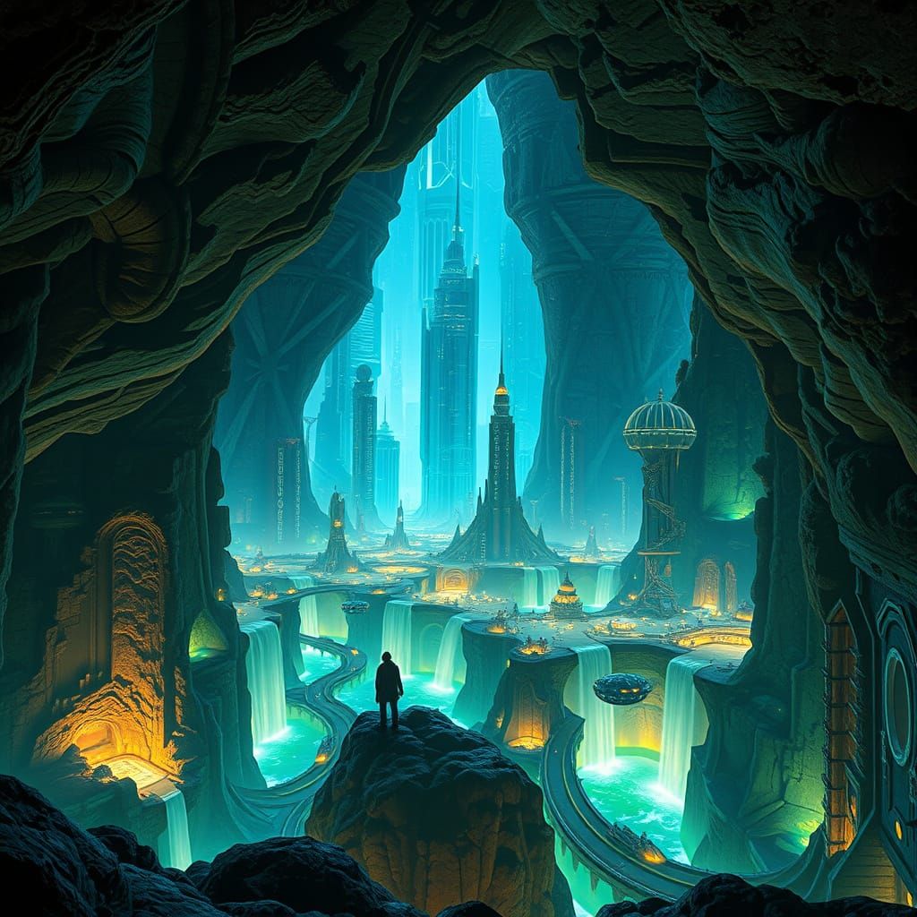 Vast Underground Metropolis Glows with Ethereal Li... - AI Art