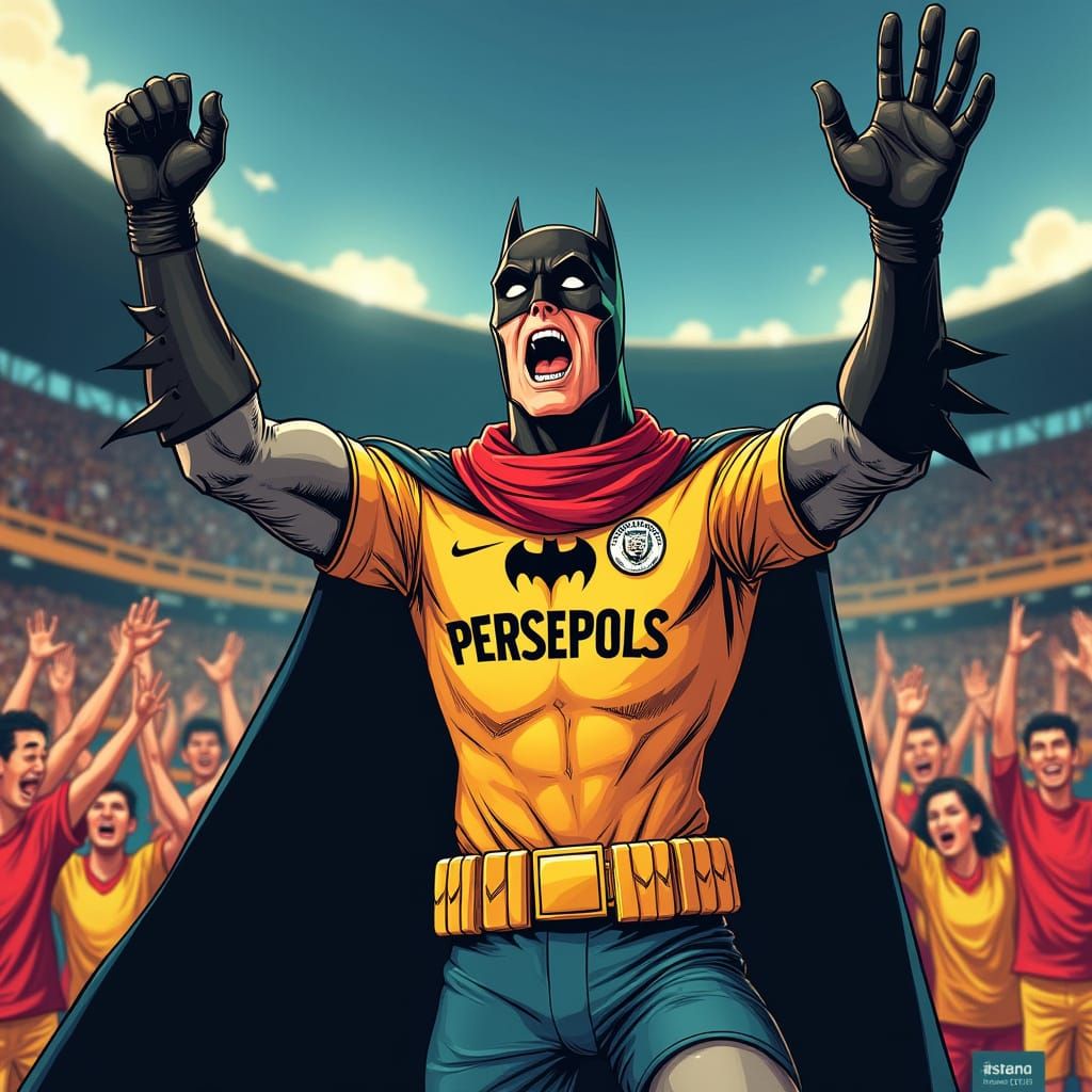 Batman Celebrates Persepolis in Vibrant Stadium Sc... - AI Art