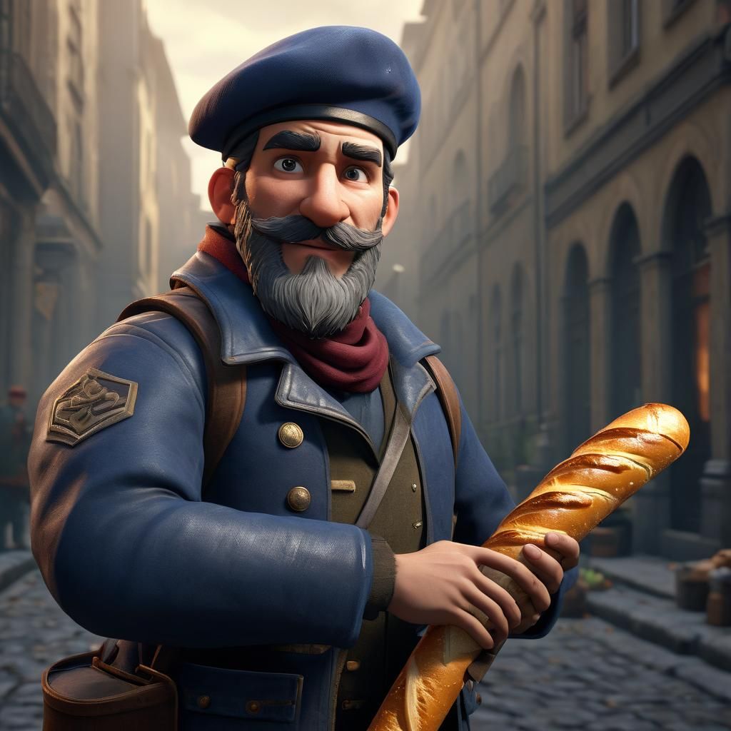 A Caricatural French Man Video Game Character with a Beret, wielding a ...