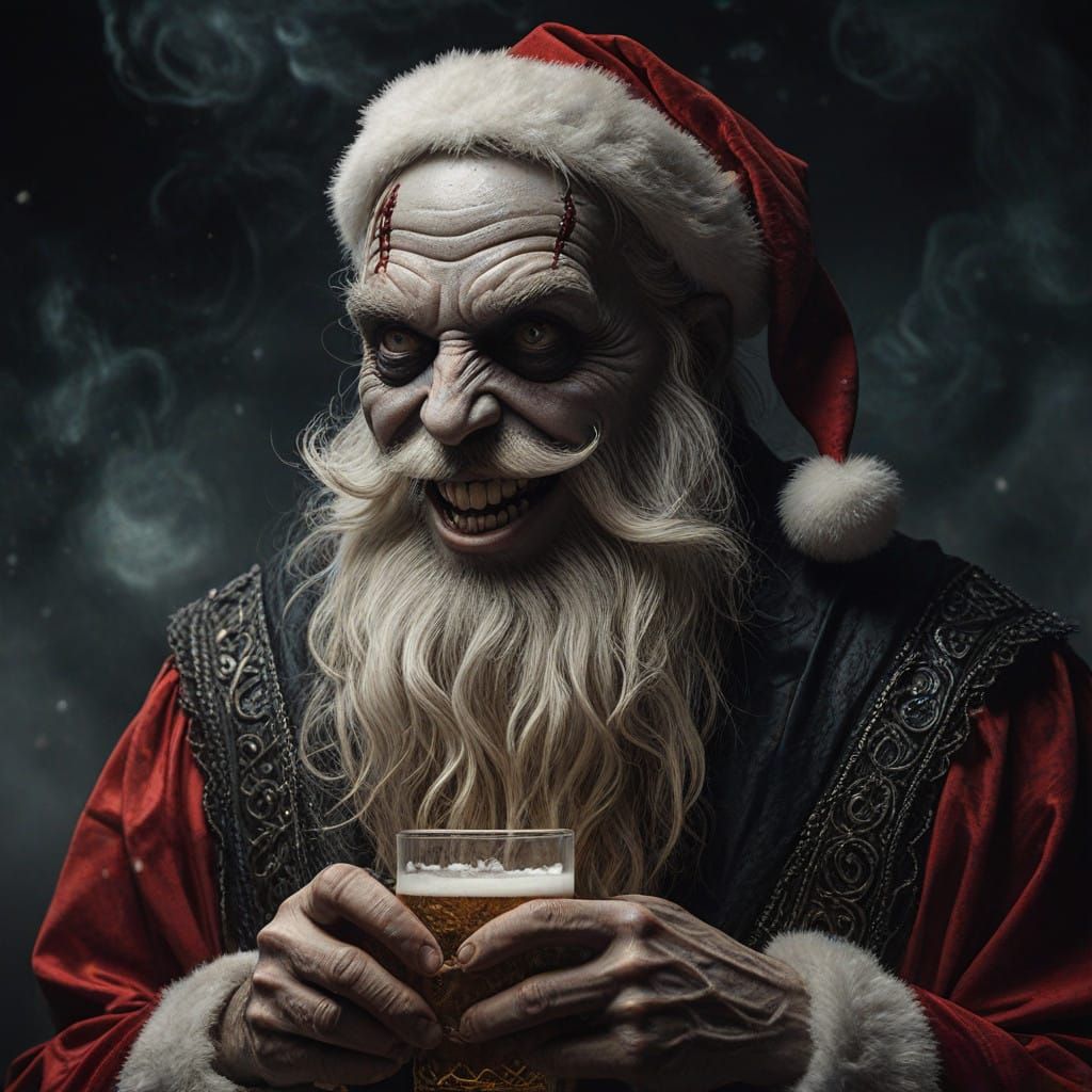 Cheers to the Season - Eerie Santa Claus Basks in Macabre El...