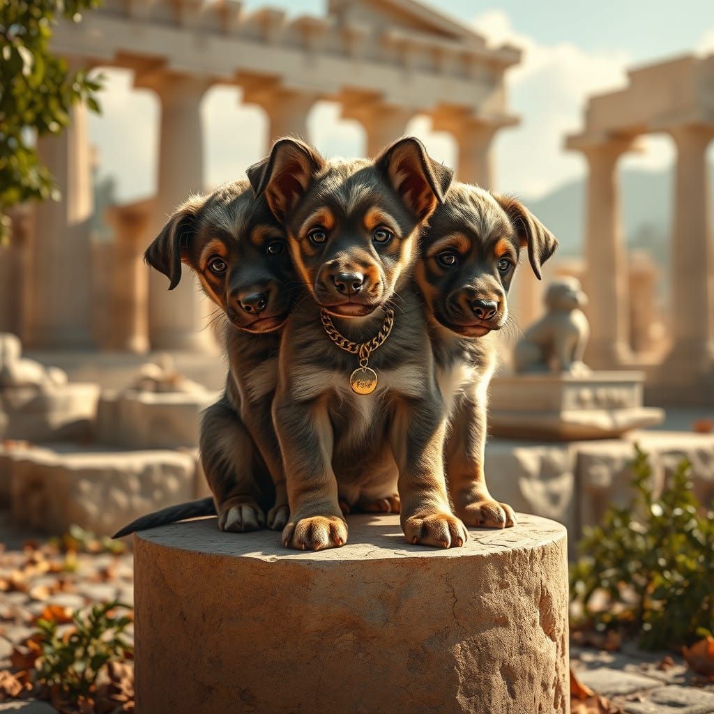 Ceberus as a puppy. - Cerberus Puppy as Ancient Greek Statu...