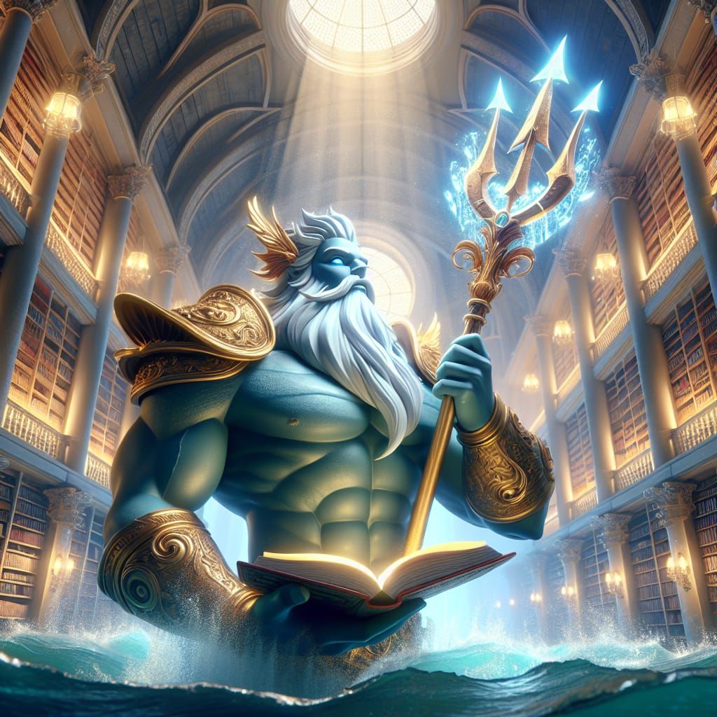 Disney Pixar style 3D handsome King Triton, with a glowing trident, in ...