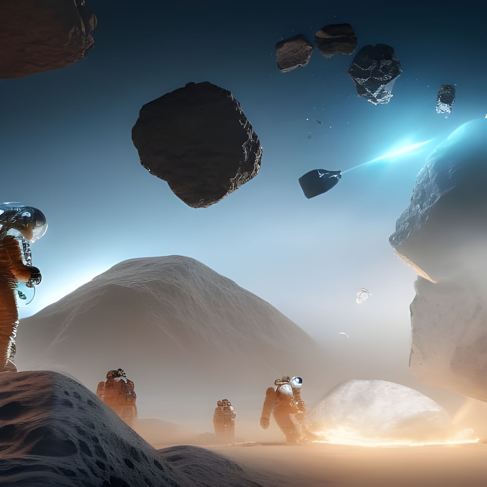 people in spacesuits mining on an asteroid - AI Generated Artwork ...