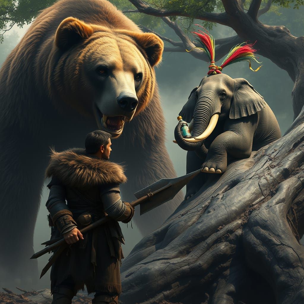 Hunters Pursuing the Weekdays as Fearsome Beasts - AI Art