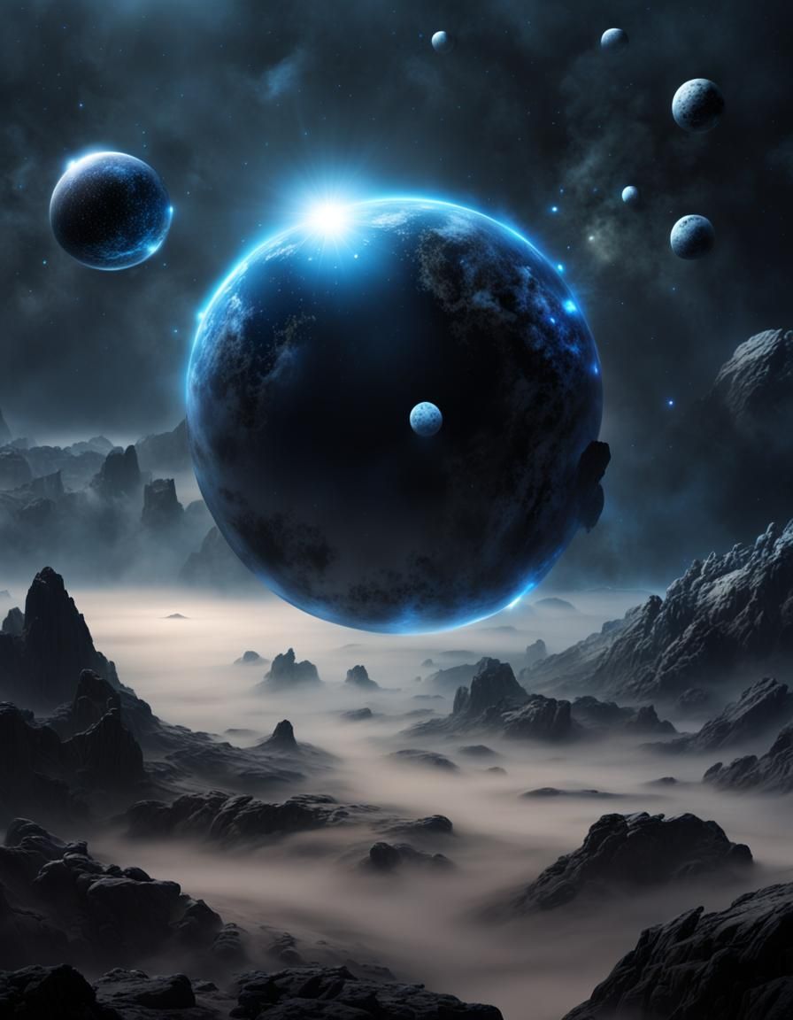 outter space-dark space-nebula-asteroids-alien planet-far away lights ...