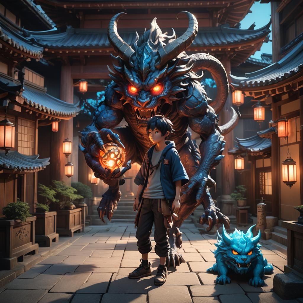Boy and his pet demon - AI Generated Artwork - NightCafe Creator