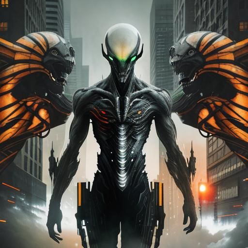 Double exposure photography of a alien creature and a underexposed ...