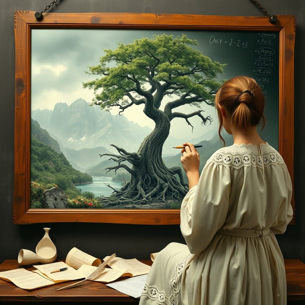A woman philosopher drawing a tree
