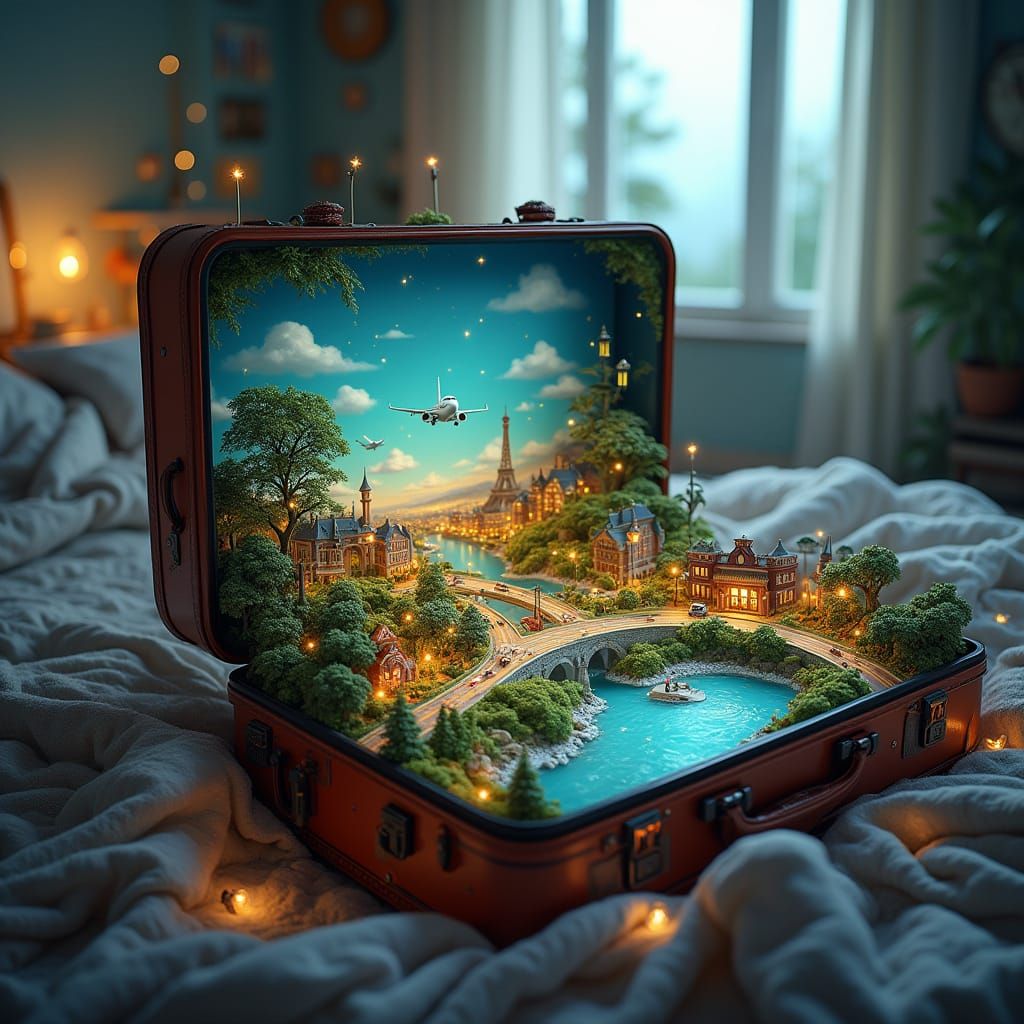Unpacking the Impossible - Fantasy Travel Scene in Whimsical...