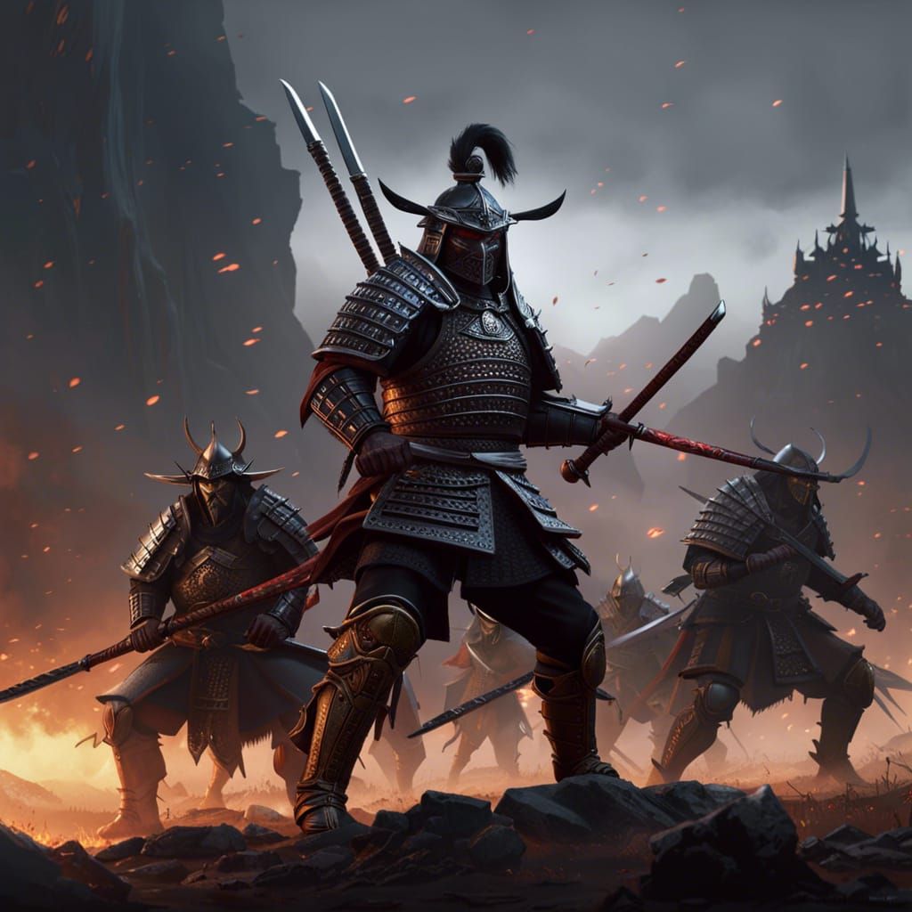 Samurai warrior army against Sauron and Orc army, battle of Morannon, a masterpiece, 8k ...