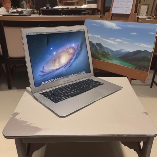 A table with a macbook air supreme platinum edition - AI Generated Artwork - NightCafe Creator