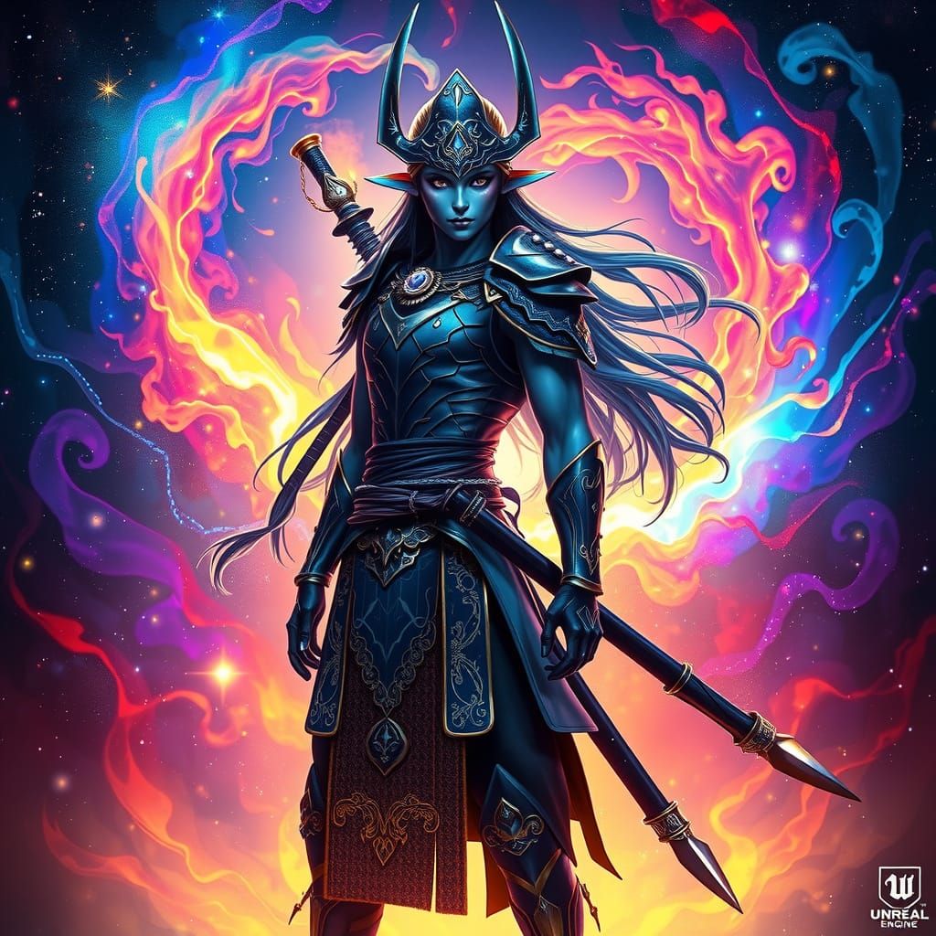 Drow Elf Samurai Radiates Mystical Power in Vibran... - AI Art
