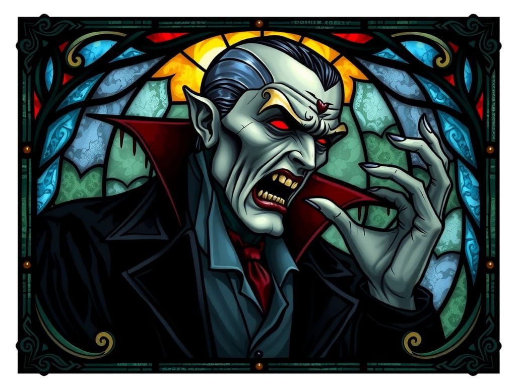 Celtic Vampire in Stained Glass Elegance - AI Art