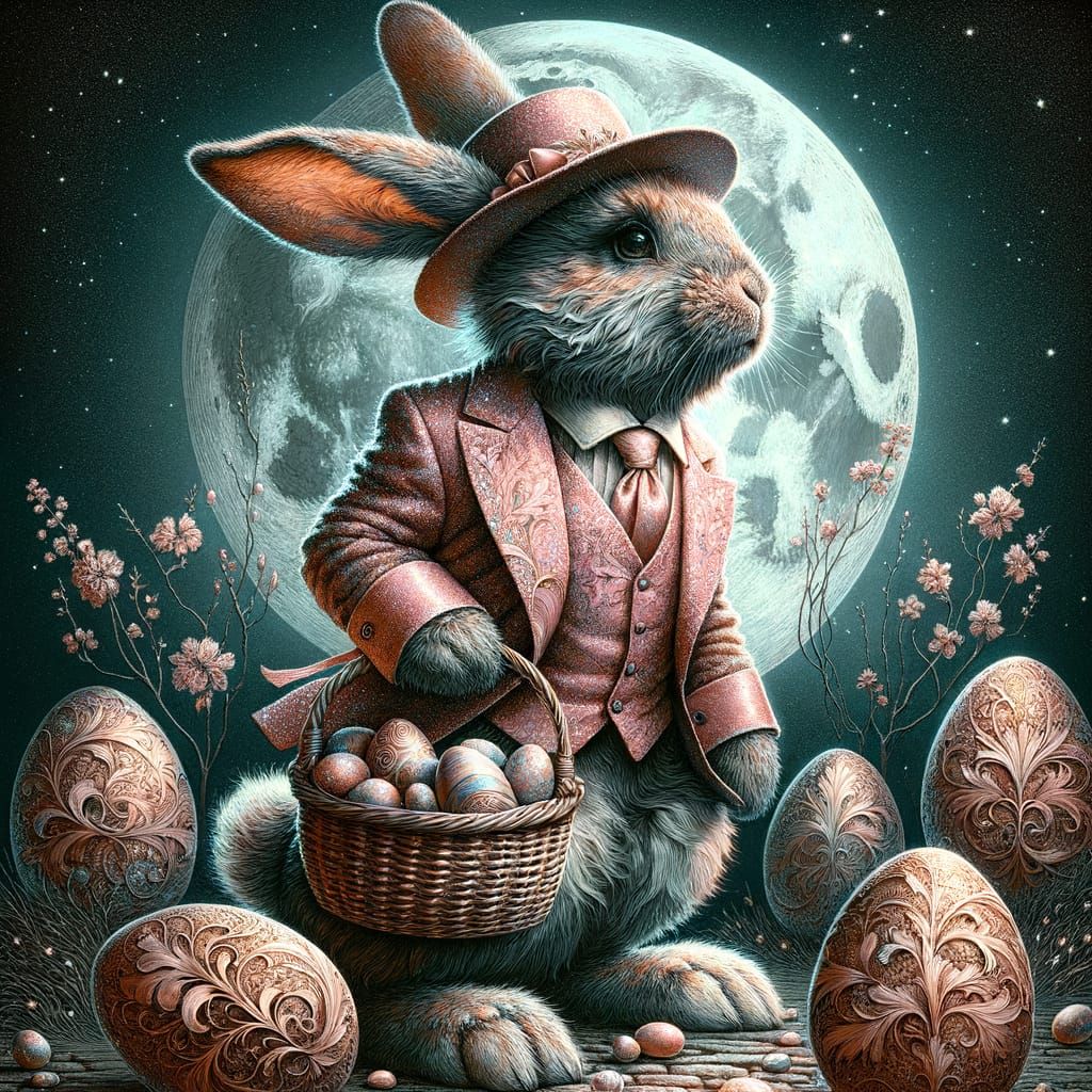 Mr Easter bunny - Easter Bunny in Botanical Ink Drawing Sty...