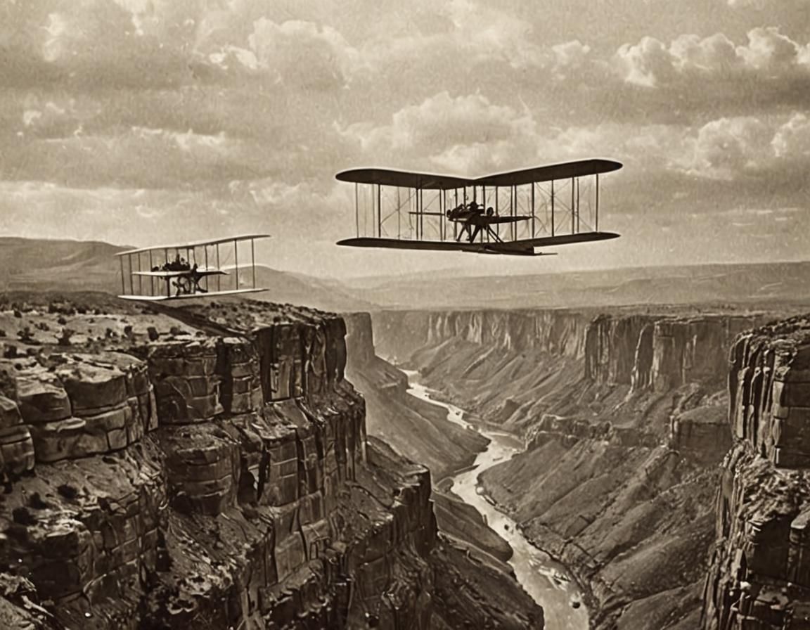 The Wright Brothers, flying the first ever plane over a canyon - AI ...
