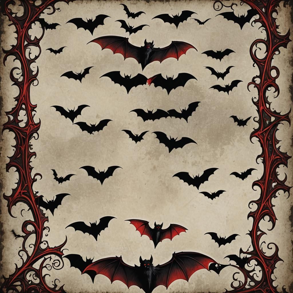 vampiric gothic black and red bat frame page border - AI Generated ...
