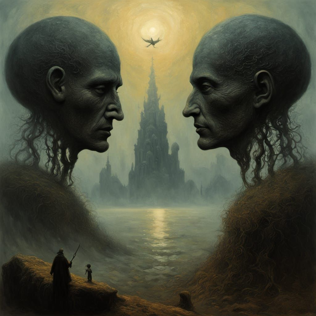 Beksinski's Surreal Landscape in Cyberpunk Style - AI Art