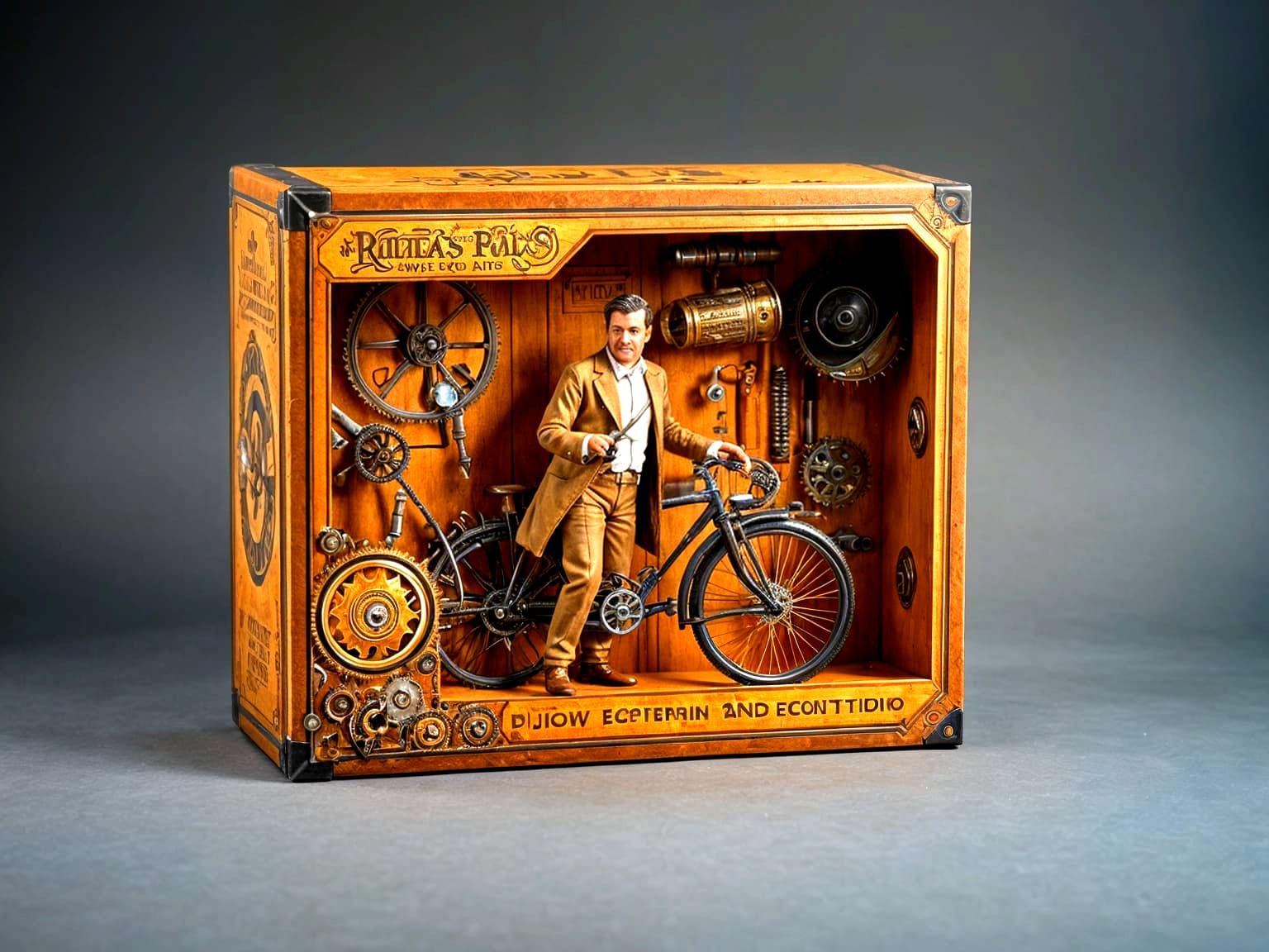 Vintage Steampunk Action Figure Box with Professor... - AI Art