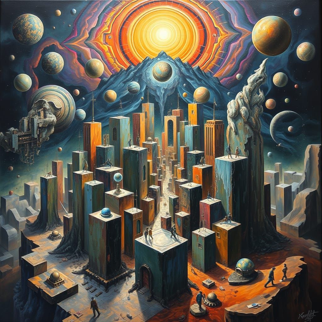 Cosmic Cube Metropolis in Dreamlike Surrealism - AI Art
