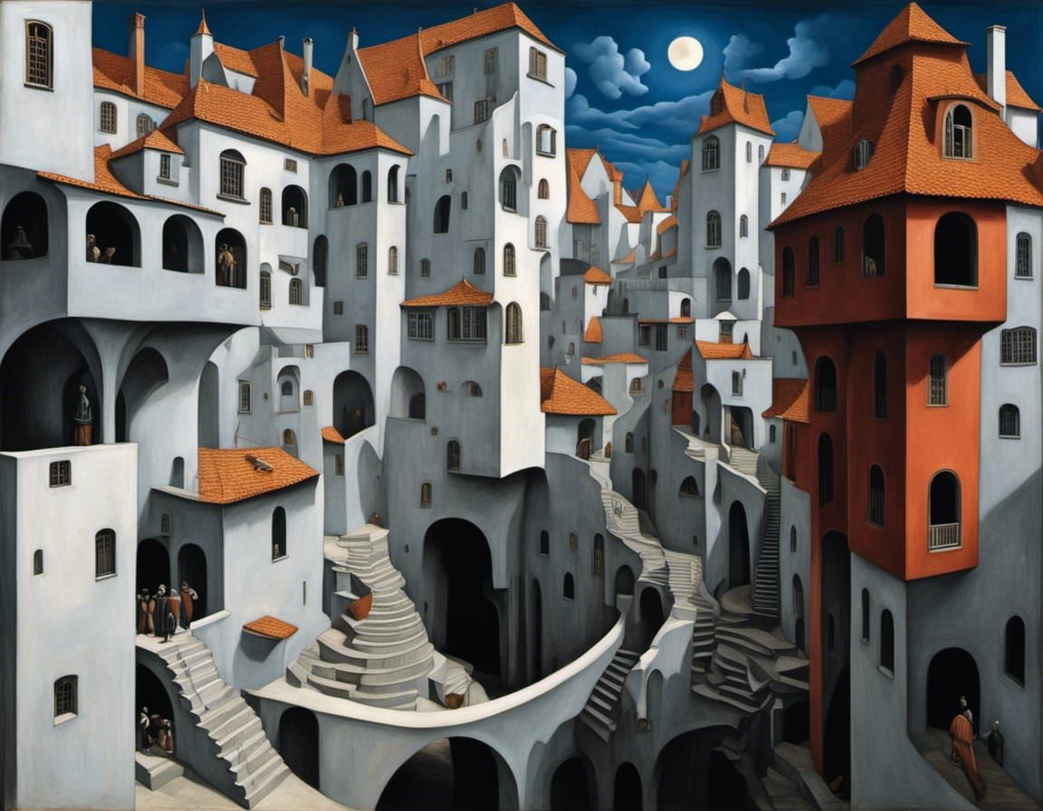 optical illusion by M. C. Escher similar to "day and night", morphing ...