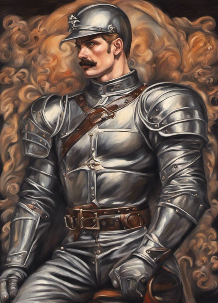 Oil painting style of, Tom of Finland; Kake; as knight, homoeroticism ...