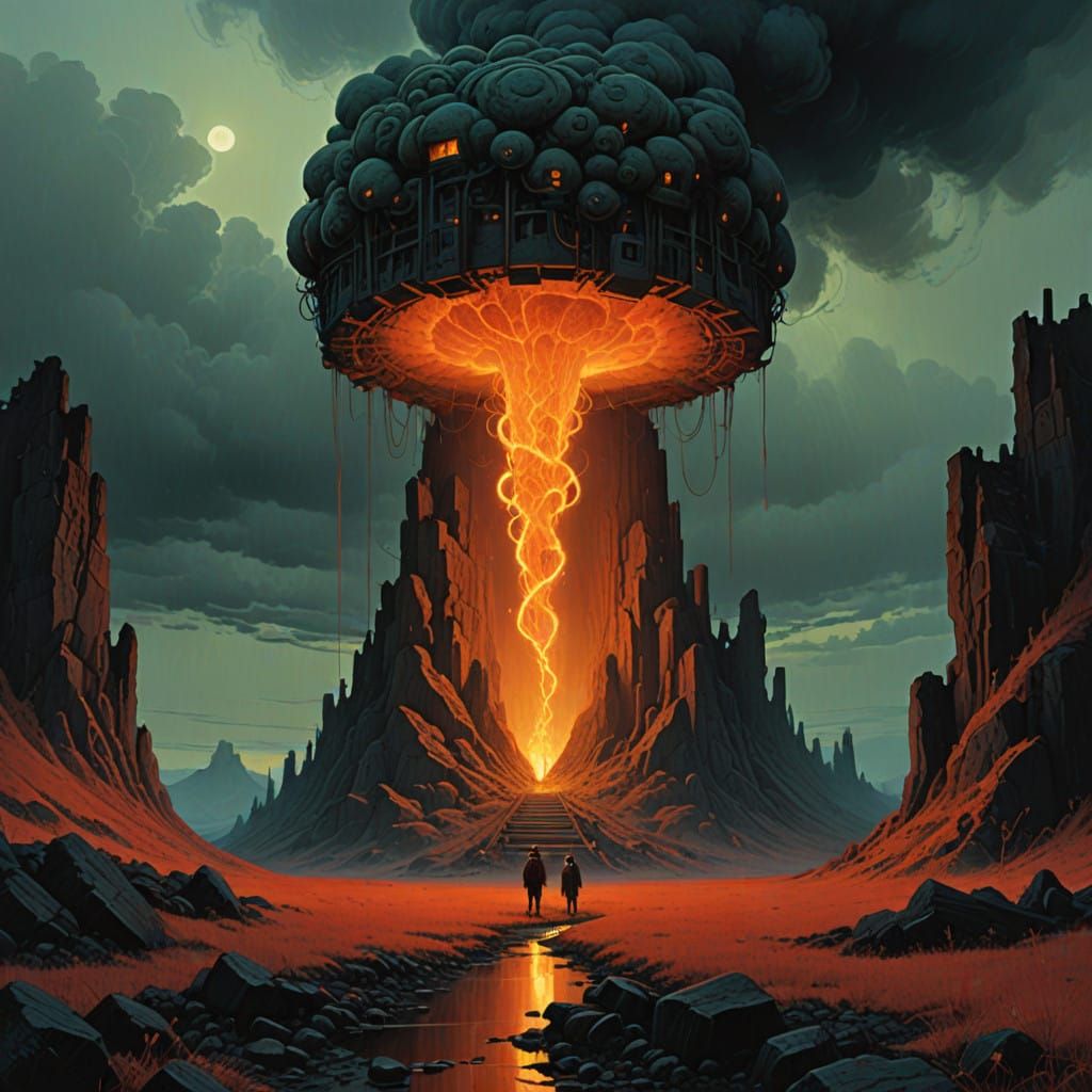 Glowing Ring of Eternal Flames on Volcanic Peak - AI Art