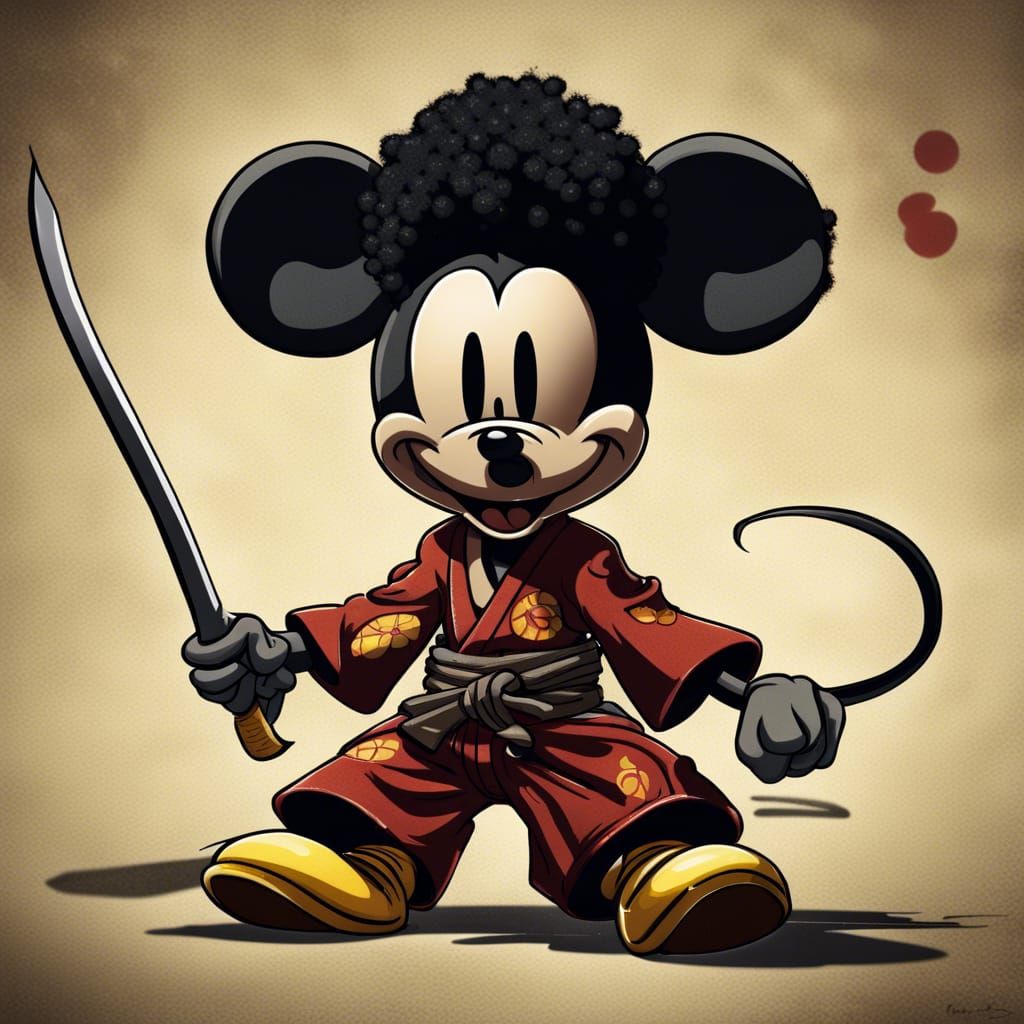 Mickey mouse but he's afro samurai - AI Generated Artwork - NightCafe Creator