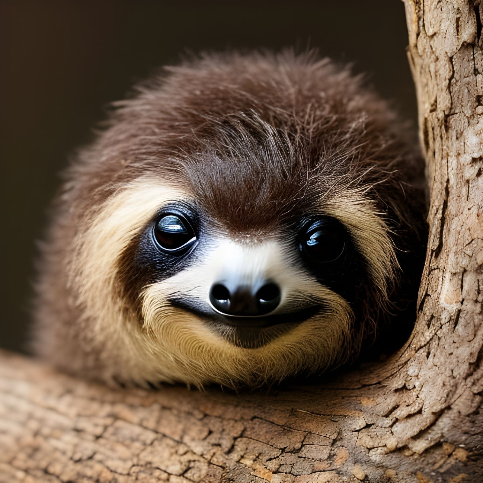 Closeup shot of a cute baby sloth in a tree, baby sloth portrait ...