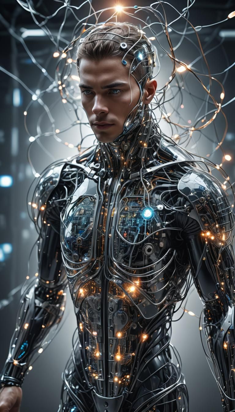 a humanoid man wrapped in transparent cybernetic - AI Generated Artwork ...