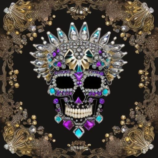 insanely detailed majestic beautiful fierce silver Skull wearing an ...