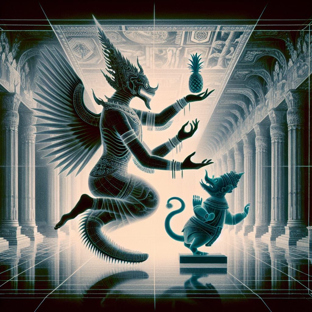 X-ray of an anthropomorphic Pineapple God Dancing with a Creature from ...