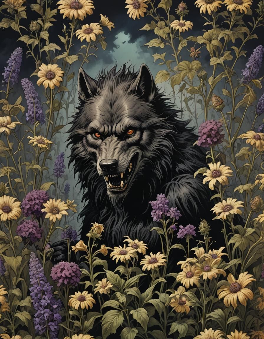 gothic wolfsbane flowers herbal vintage in foreground werewolf gothic ...