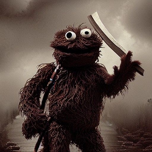 Cookie Monster carrying a bloody machete. 4k, realistic - AI Generated ...