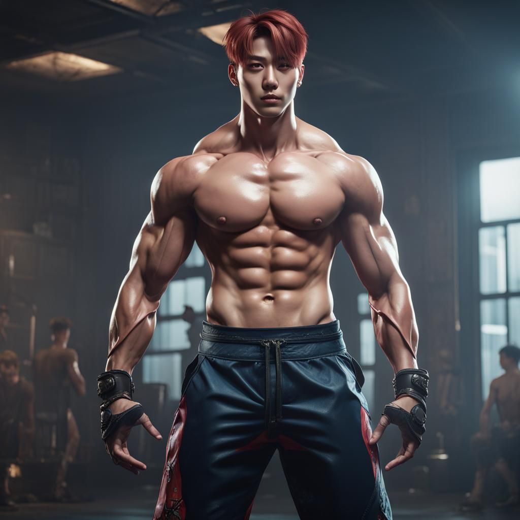 HongSeok from kpop group Pentagon with a bodybuilder physique and big bara muscles. He has very ...