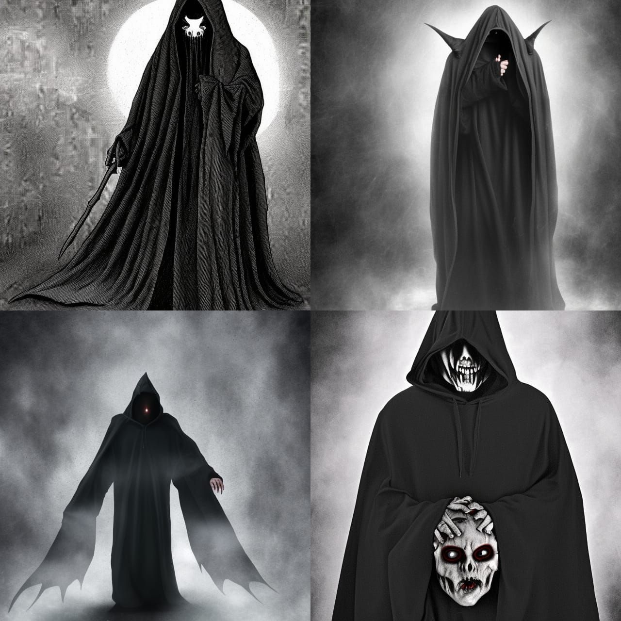 Scary demon with a hooded cloak , his face is barely showing, very ...