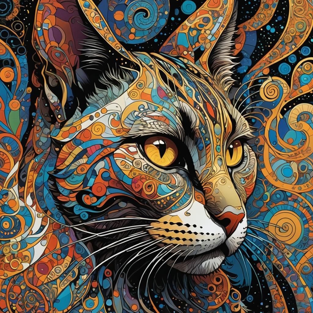 A Moebius Cat - Moebius Cat in Vibrant, Surreal Comic Art