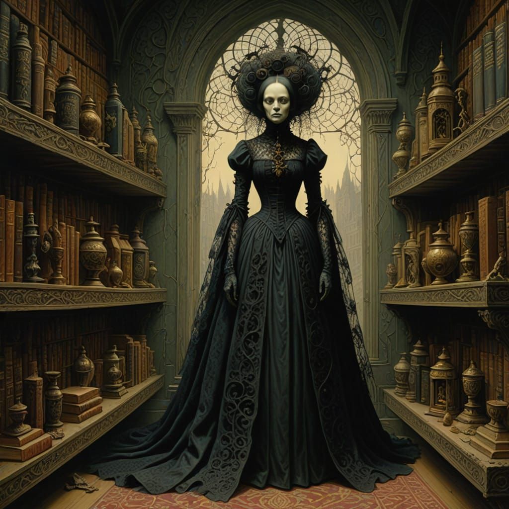 Death Concocts Dark Elixir in Gothic Apothecary - AI Art